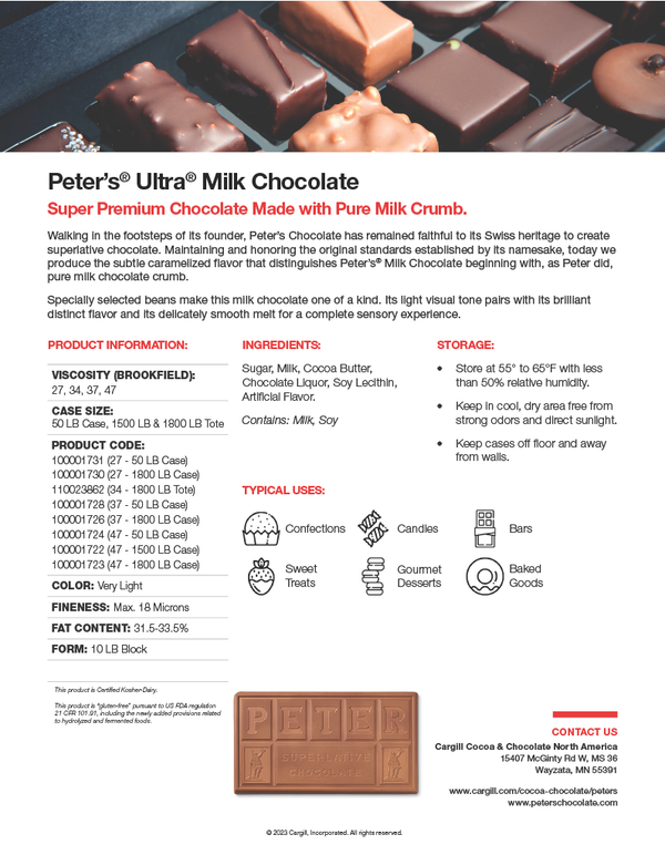 Peter's Ultra Milk Chocolate Block 37 (125 Viscosity) 50 lb CTN